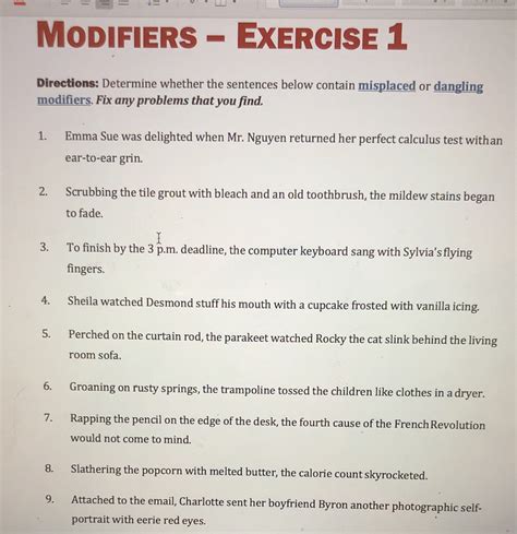 Solved MODIFIERS EXERCISE 1 Directions Determine Whether The Sentences Course Hero