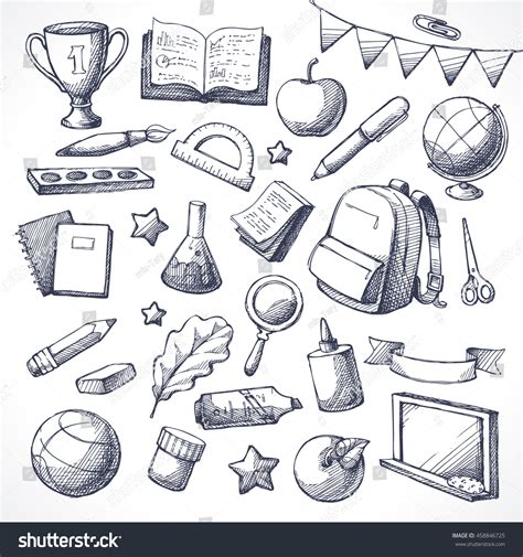 Set School Education Objects Sketch Vector Stock Vector Royalty Free