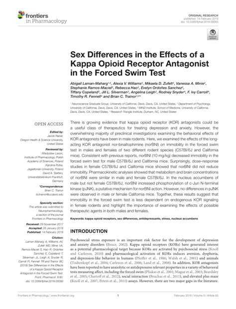Pdf Sex Differences In The Effects Of A Kappa Opioid Receptor Antagonist In The Forced Swim Test