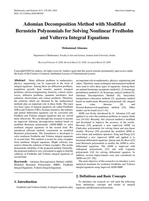 Pdf Adomian Decomposition Method With Modified Bernstein Polynomials