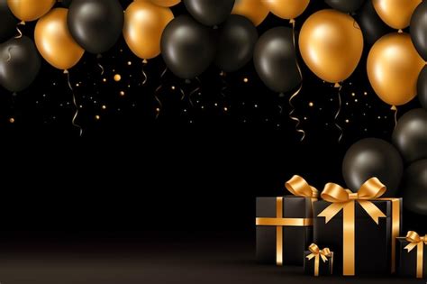 Vector Feliz Cumpleaños Realista En Fondo Negro Y Dorado Con Espacio De