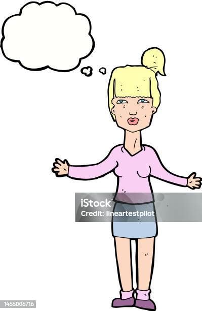 말풍선이 있고 어깨를 으쓱하는 여자 만화 캐릭터 기포에 대한 스톡 벡터 아트 및 기타 이미지 기포 낙서 드로잉 단순함