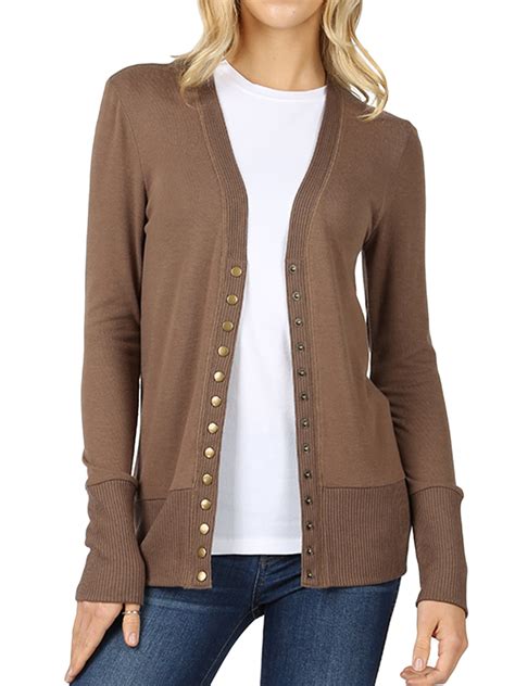 Zenana Plus Size Classic Front V Neck Thin Snap Button Down Long Sleeve
