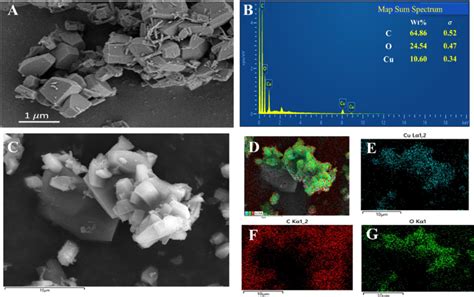 A Fe Sem Of The Cu Mof B Edx Mapping Spectra And C−g Edx