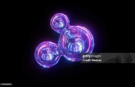 3d Render Neon Glass Molecular Clip Art Isolated On Black Background Iridescent Holographic