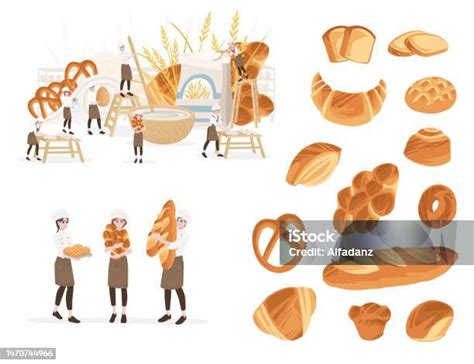 베이커리 제조업체 남성 및 여성 요리사 요리 전문 베이커리 만화 캐릭터 디자인 평면 벡터 일러스트 에 화이트 배경 여성에 대한 스톡 벡터 아트 및 기타 이미지 Istock