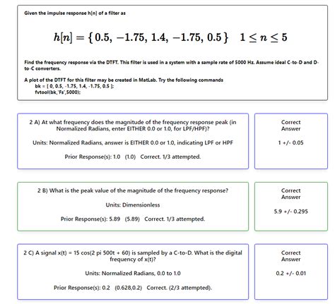 solved given the impulse response h[n] of a filter as