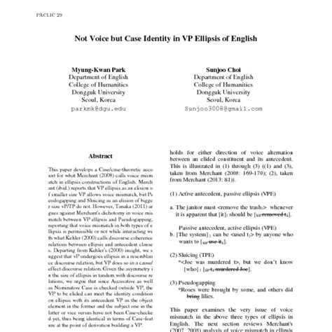 Not Voice But Case Identity In Vp Ellipsis Of English Acl Anthology