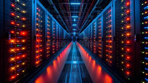 A Long Corridor Lined With Rows Of Brightly Lit Server Racks In A Data Center The Server Lights
