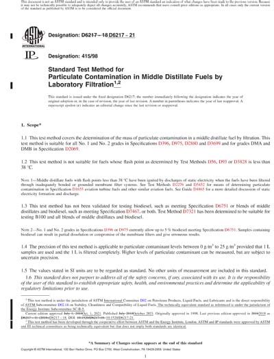 Astm D6217 21 Red Standard Test Method For Particulate Contamination In Middle Distillate