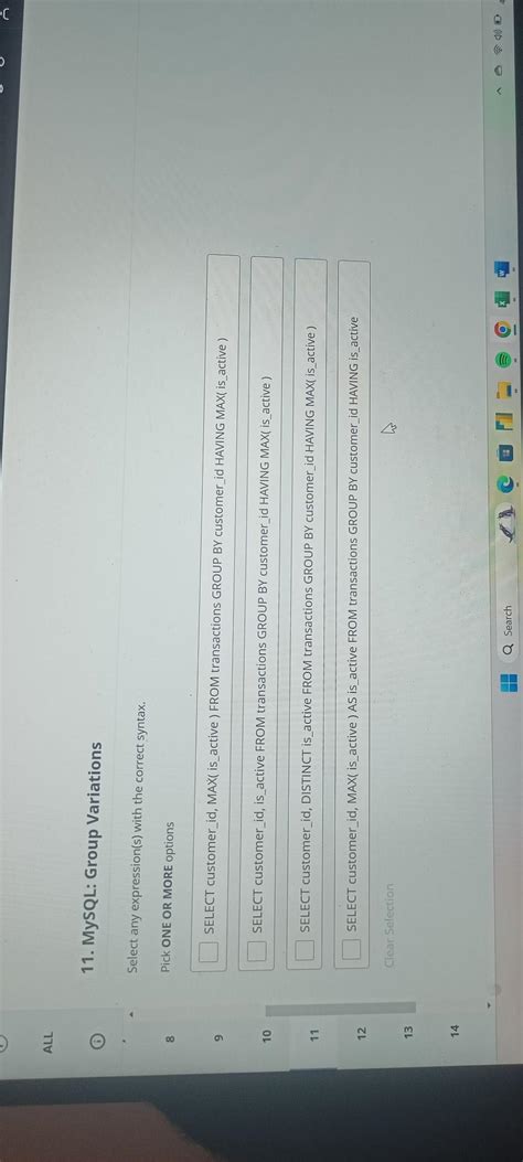 solved select the expressions that cause a mysql error pick