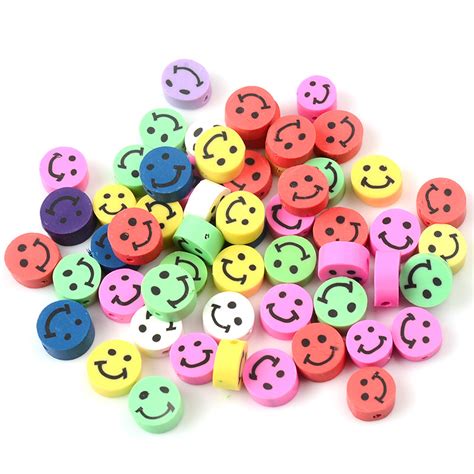 Badu Bg 30 бр лот 10 мм усмихнати мъниста с кръгла форма мъниста от полимерна глина за