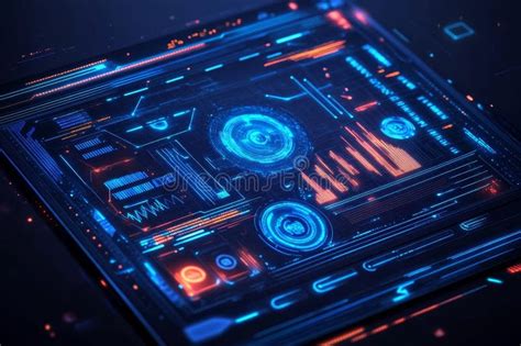 Futuristic Digital Interface With Neon Elements And Data Visualization Stock Illustration