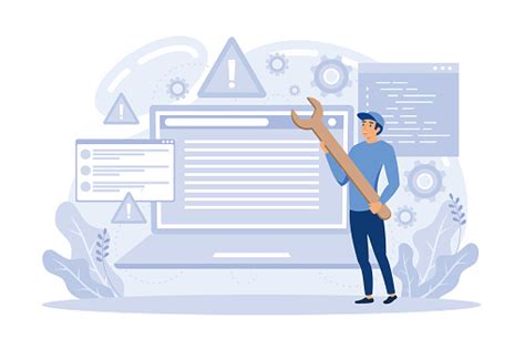 컴퓨터 및 소프트웨어 컴퓨터 실습실 시스템 관리 문제 해결 정보 기술 네트워크 유지 운영 체제 플랫 벡터 현대 일러스트 레이 션 개념에 대한 스톡 벡터 아트 및 기타 이미지