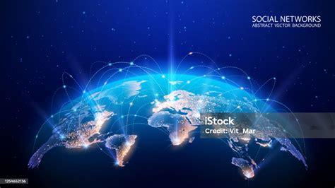 벡터 행성의지도 세계지도 글로벌 소셜 네트워크 미래 행성 지구와 푸른 미래 배경 인터넷과 기술 플로팅 블루 신경총 기하학적 배경 세계지도에 대한 스톡 벡터 아트 및 기타