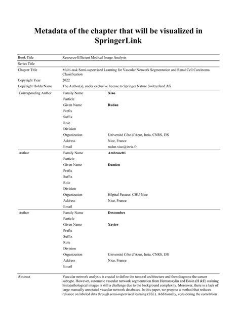 Pdf Multi Task Semi Supervised Learning For Vascular Network Segmentation And Renal Cell