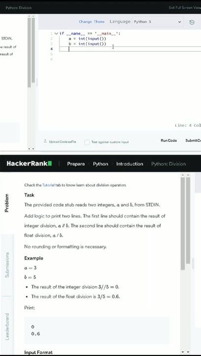 Hackerrank Python Introduction Python Division Solution Pythonprogramming Practice