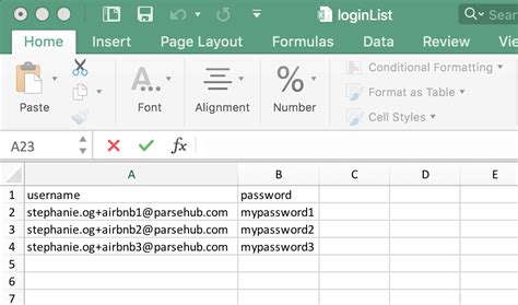 Inputting Various Usernames And Passwords A List Of Different Variables Parsehub Help Center