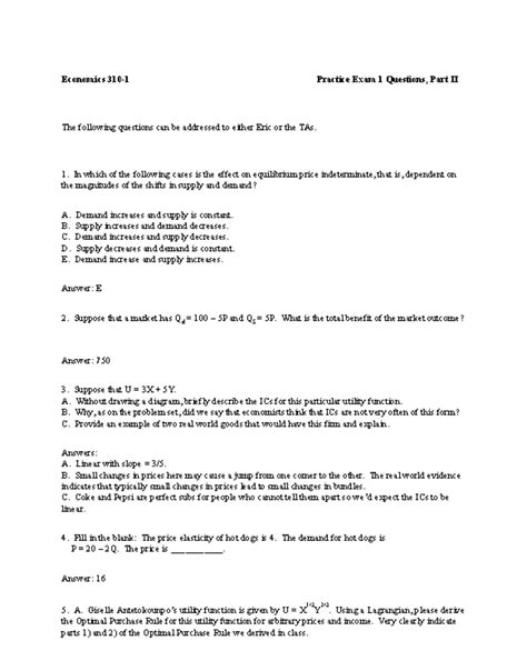 Practice Midterm Part Economics Practice Exam Questions Part II The Following