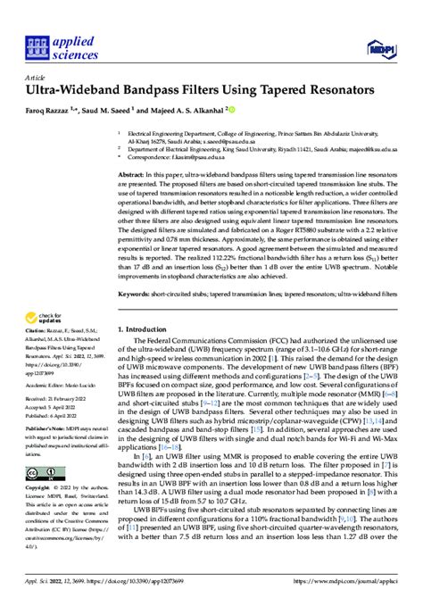 Pdf Ultra Wideband Bandpass Filters Using Tapered Resonators