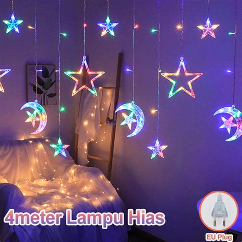 Jual AiBO Lampu Natal LED Hias 4Meter Lampu Tirai Bintang Lampu Kelap