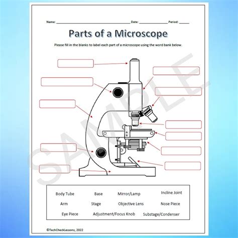 Parts Of A Microscope Labeling And Functions Worksheet Science Editable