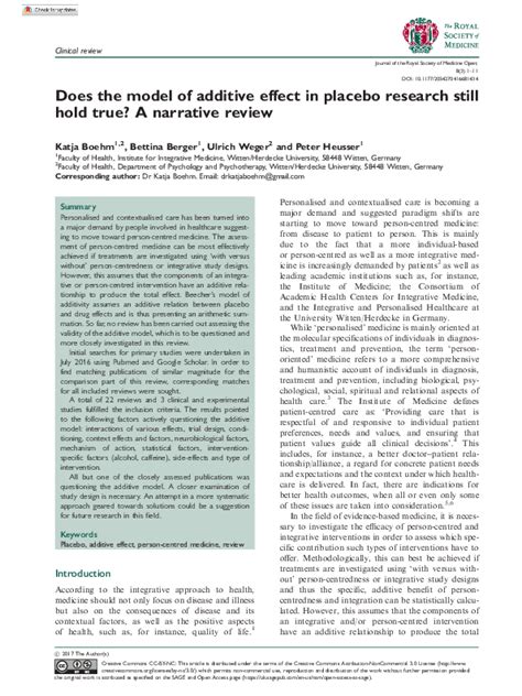 Pdf Does The Model Of Additive Effect In Placebo Research Still Hold