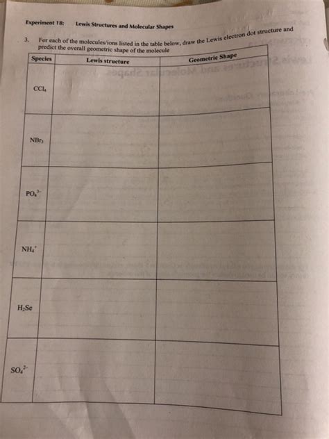 Solved Experiment 18 Lewis Structures And Molecular Shapes