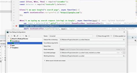 Testing Debug Configuration In Webstorm For Cucumberjs And Testcafe Based Project Stack Overflow