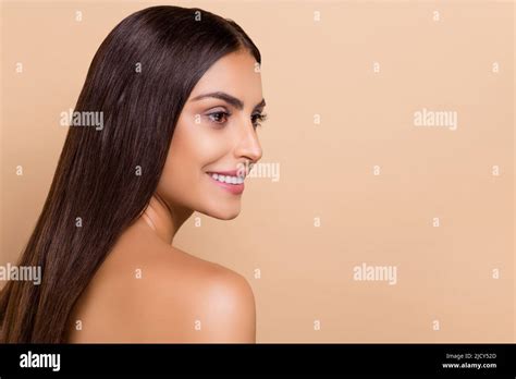 Profile Side View Portrait Of Attractive Cheery Girl Copy Blank Space Ad Anti Loss Isolated Over