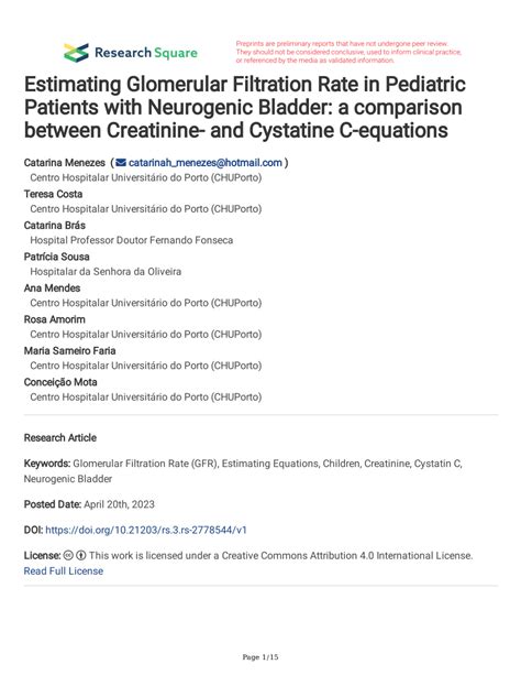 Pdf Estimating Glomerular Filtration Rate In Pediatric Patients With Neurogenic Bladder A