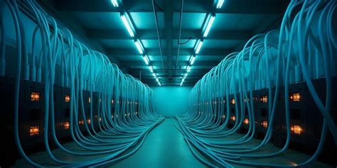 Blue Cloud In Server Room With Servers And Cables Symbolizes Cloud Technology Concept Cloud