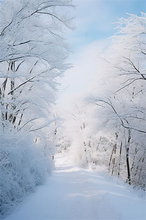 눈 덮인 길을 따라 눈 덮인 나무가 있는 산책로 배경 배경 화면 및 일러스트 무료 다운로드 Pngtree