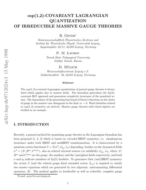 Pdf Osp 1 2 Covariant Lagrangian Quantization Of Reducible Massive Gauge Theories