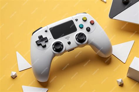 Premium Photo White Standard Game Controller Joystick Gamepad On A Yellow Background With