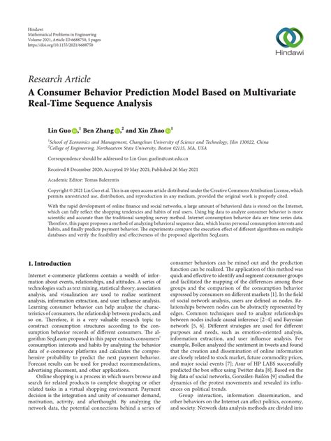 Pdf A Consumer Behavior Prediction Model Based On Multivariate Real