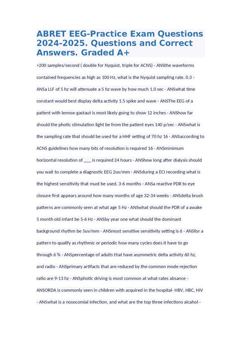 ABRET EEG Practice Exam Questions Questions And Correct Answers Graded A Exams