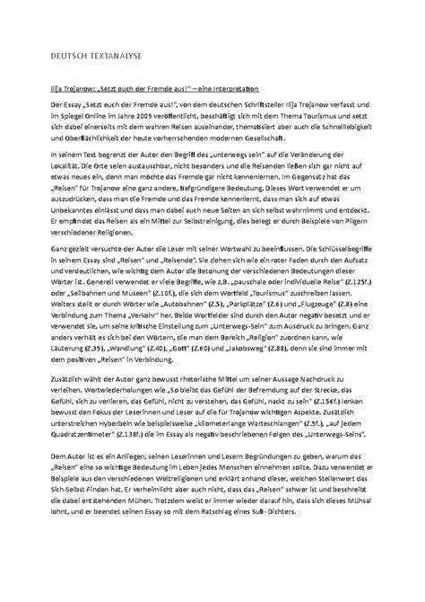 Deutsch Textanalyse Setzt Euch Der Fremde Aus Deutsch Textanalyse