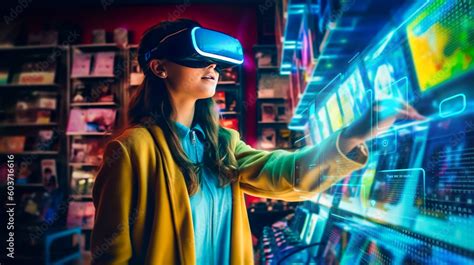 Person Wearing Vr Glassvirtual Reality Headsets And Using Virtual