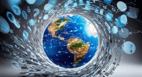Digital World Globe Spiraling Out Of Control Depicting The Extreme Speed Of Global Networks