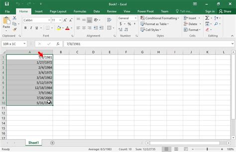 format the cell range a1 a10 so that the date is displayed as follows day written in full a