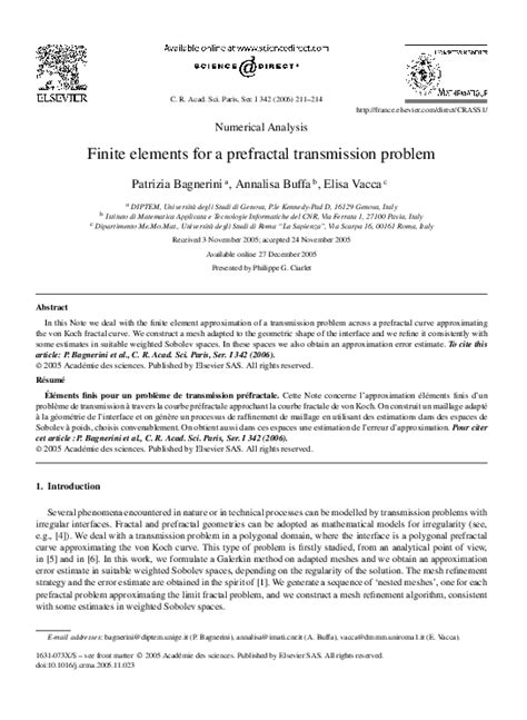 Pdf Finite Elements For A Prefractal Transmission Problem Elisa