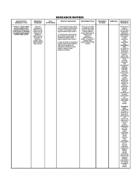 Research Matrix 1 1 Pdf Quantitative Research Survey Methodology