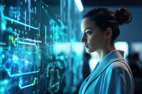 Premium Ai Image Senior Female Scientist With Tablet And Coding Overlay With Digital Science