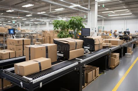 Efficient Conveyor Based Goods Sorting System In Warehouse Stock Image