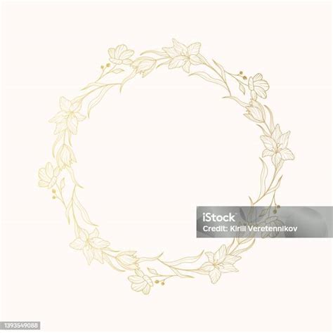 황금 꽃 둥근 프레임 청첩장과 인사말 카드를위한 꽃이있는 손으로 그린 벡터 화환 결혼식에 대한 스톡 벡터 아트 및 기타 이미지 결혼식 고풍스런 곡선 Istock