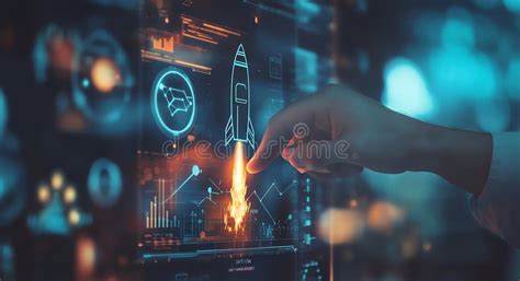 Futuristic Rocket Launching On A Digital Interface With Data Analysis Stock Illustration