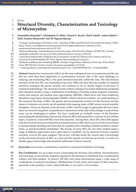 Pdf Structural Diversity Characterization And Toxicology Of Microcystins