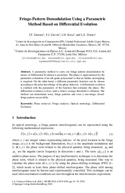 Pdf Fringe Pattern Demodulation Using A Parametric Method Based On Differential Evolution