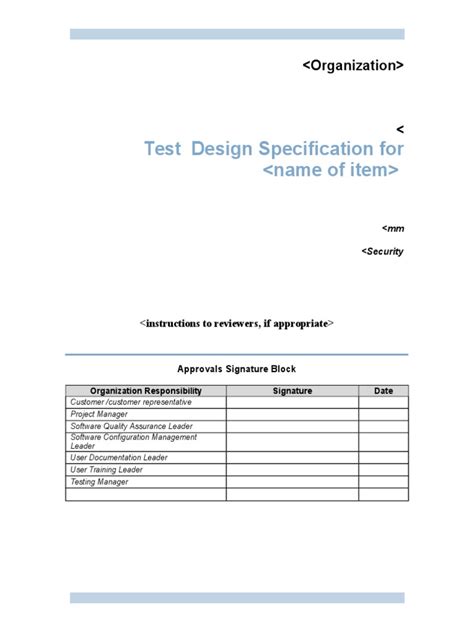Test Design Specification Template Pdf Specification Technical Standard Identifier